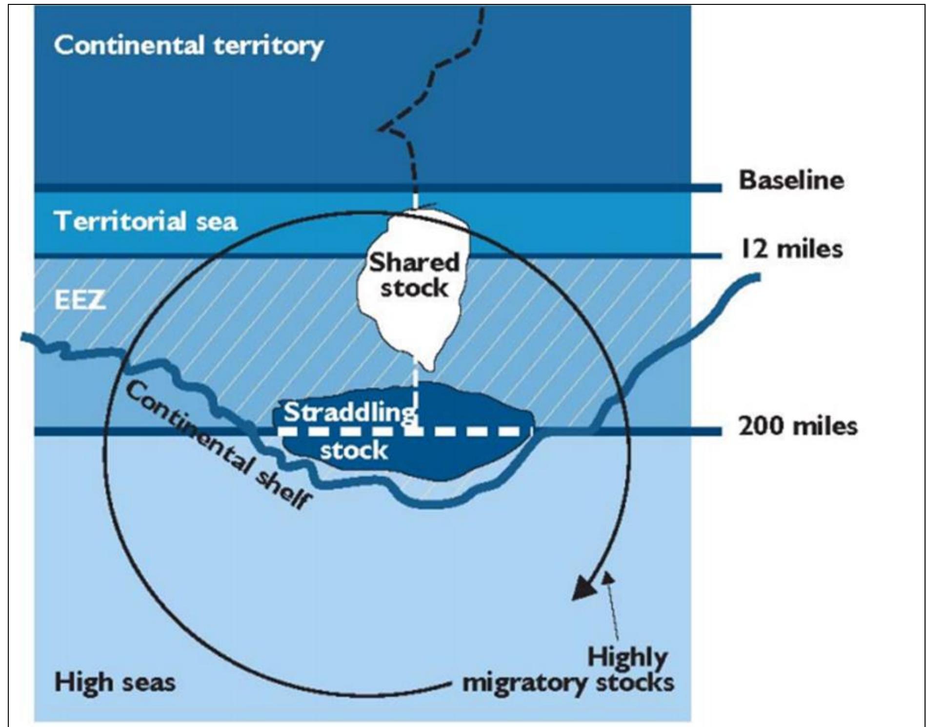 1 maritime zones and distribution of shared , straddling and