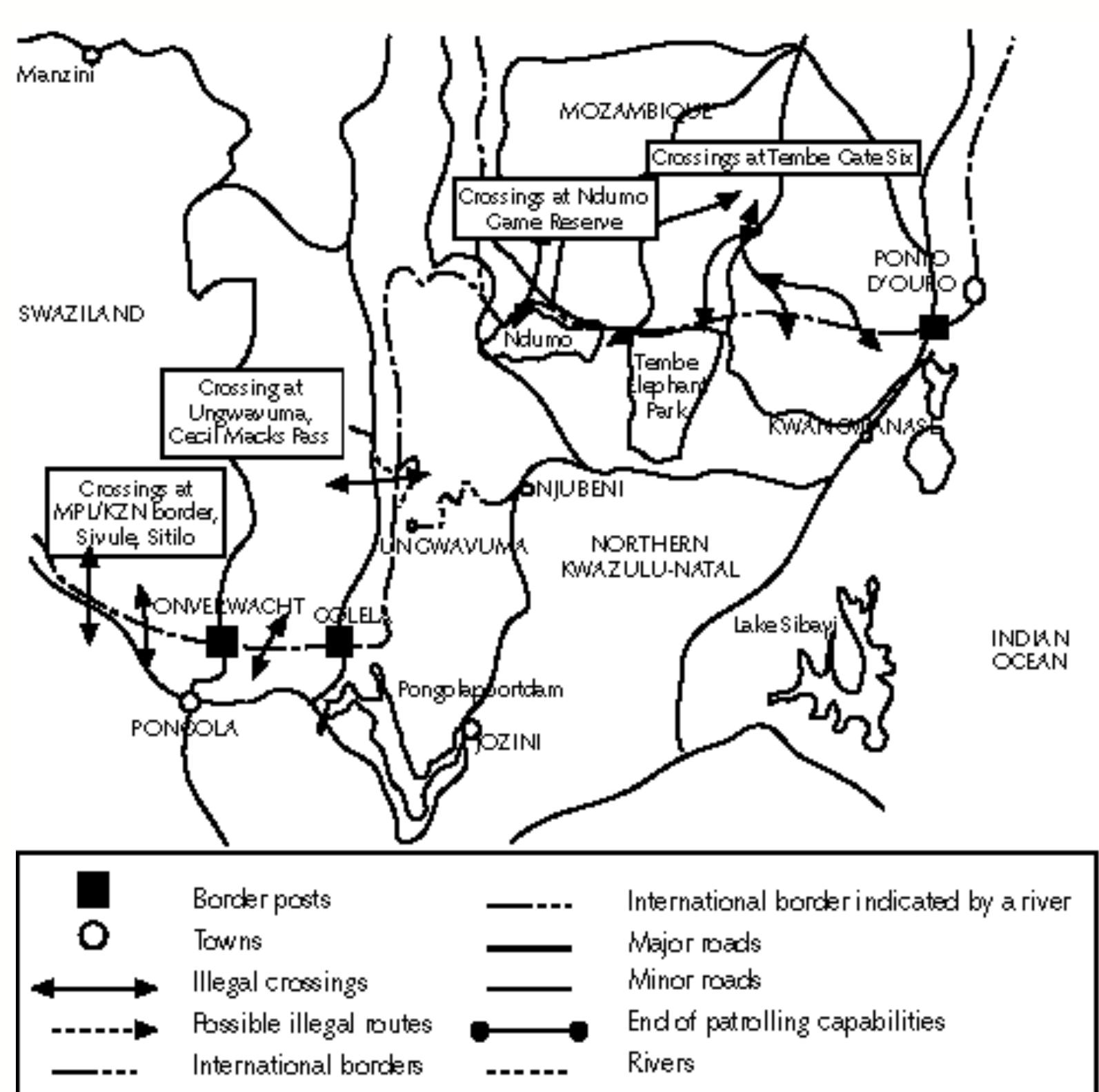Map 2: main firearm-smuggling routes along the border