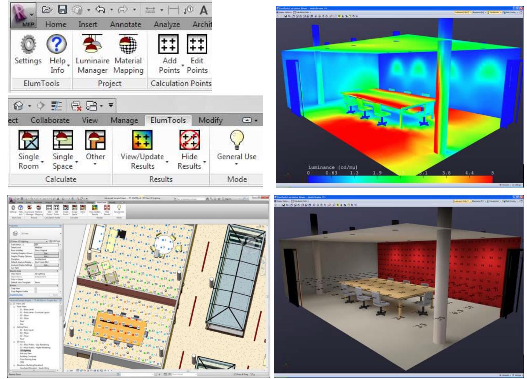 - elumtools 2014. top left: the toolbox. top right: false