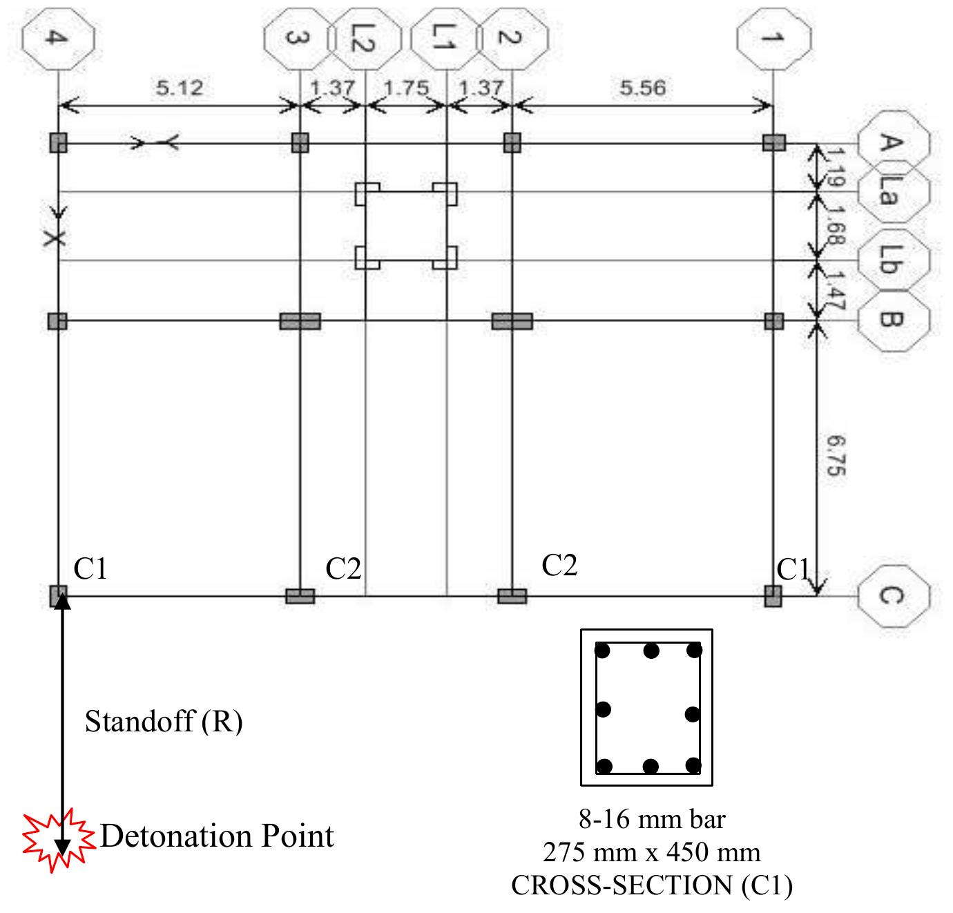 23: beam-column layout plan with details of c1 column that