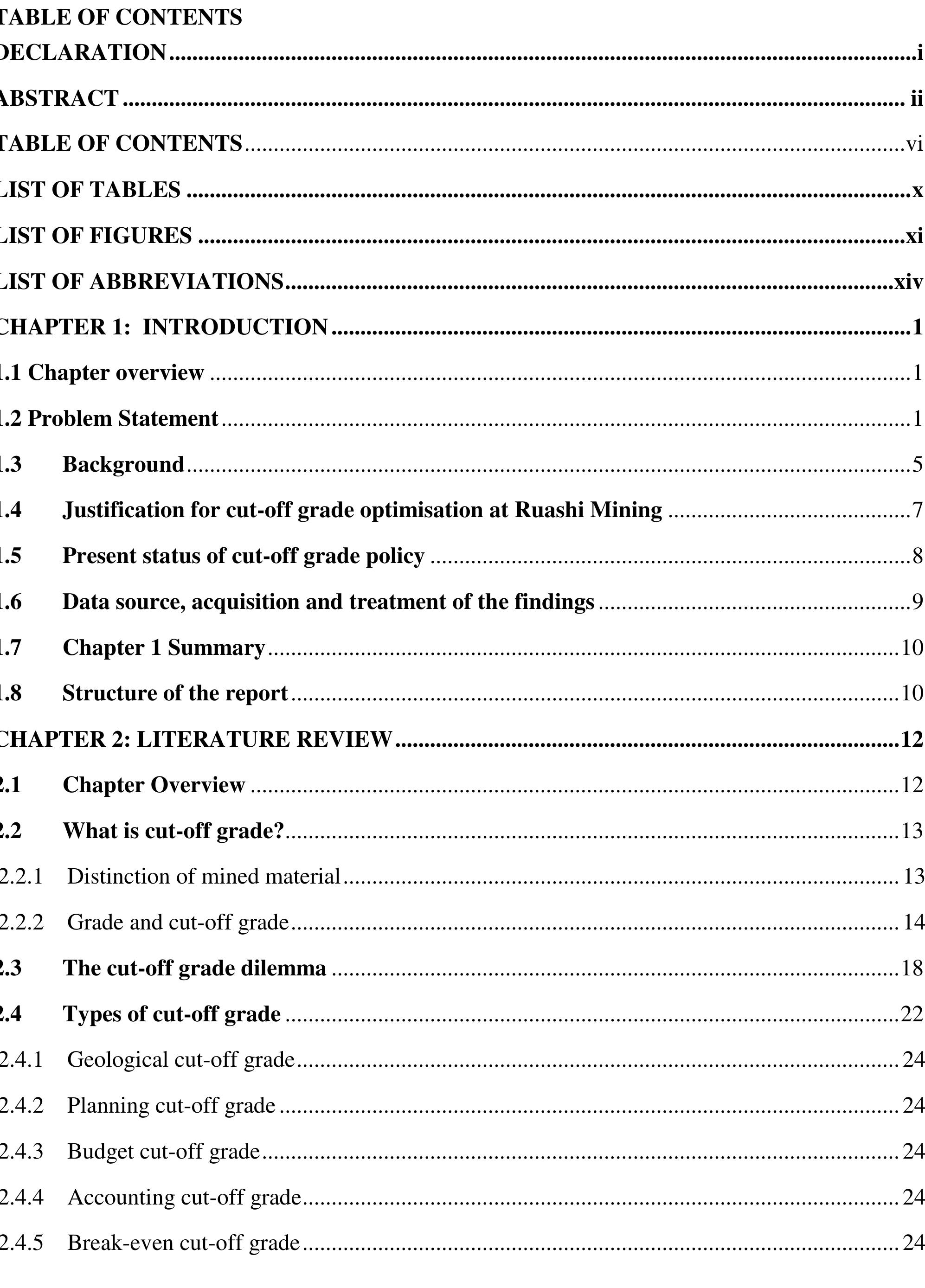 Table 1 - Cut-off grade optimisation for a bimetallic