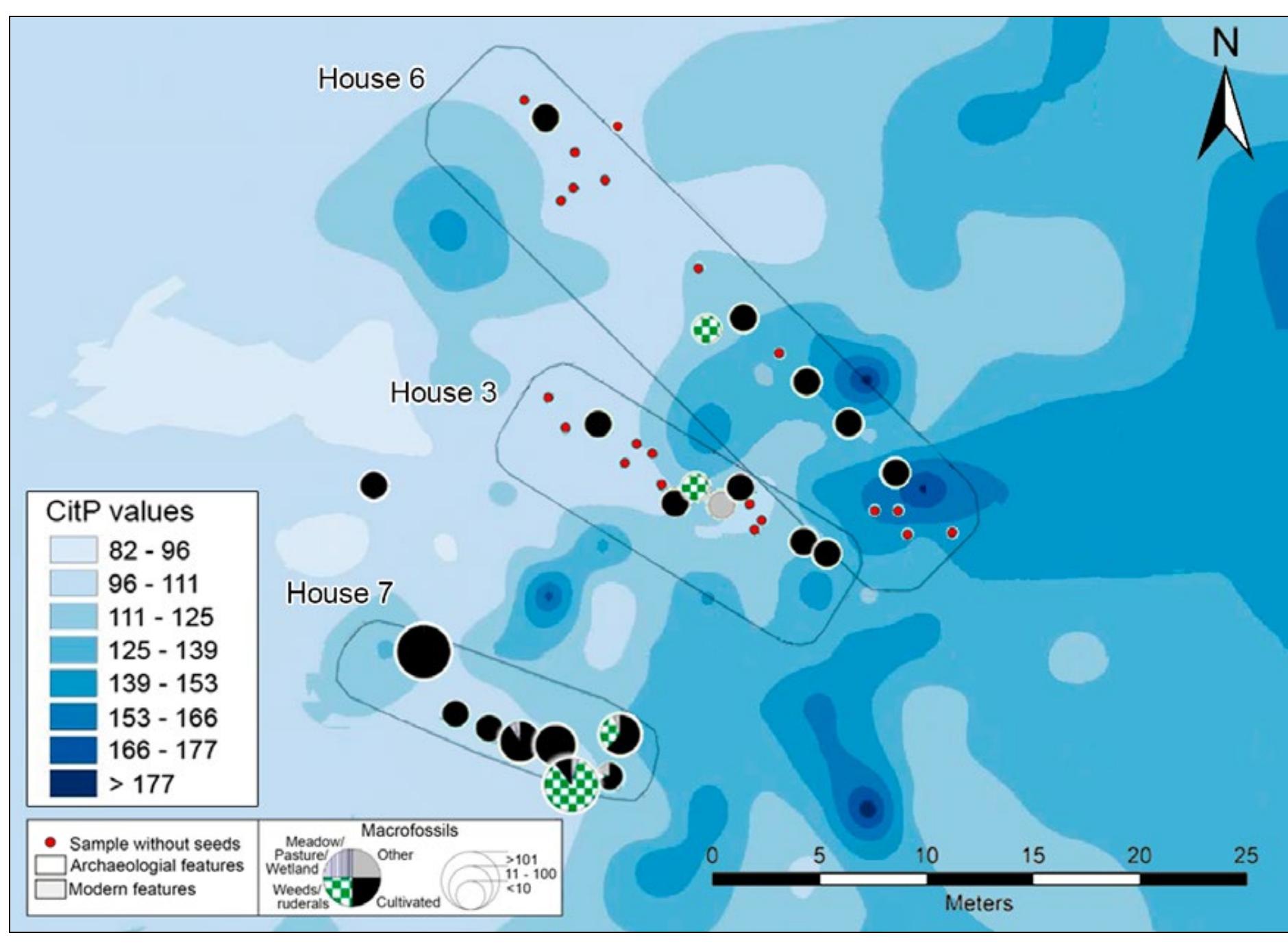 Houses 3, 6 and 7, field b. relative number and proportion