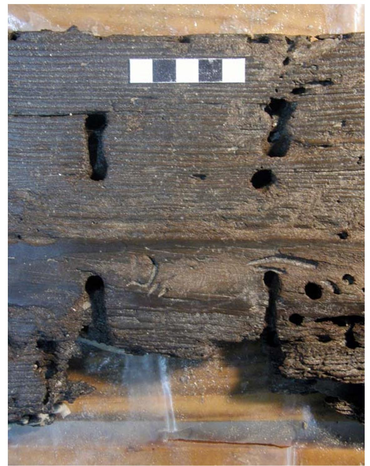 17. frame lashing holes on the outboard face of plank ums.