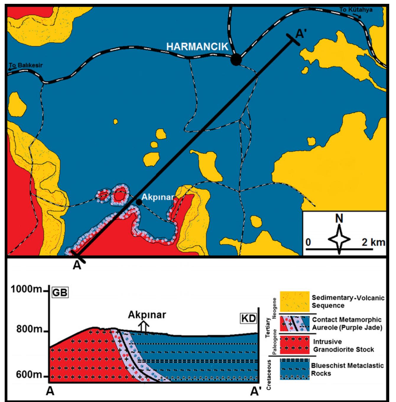 Simplified geological map and its cross-section of the