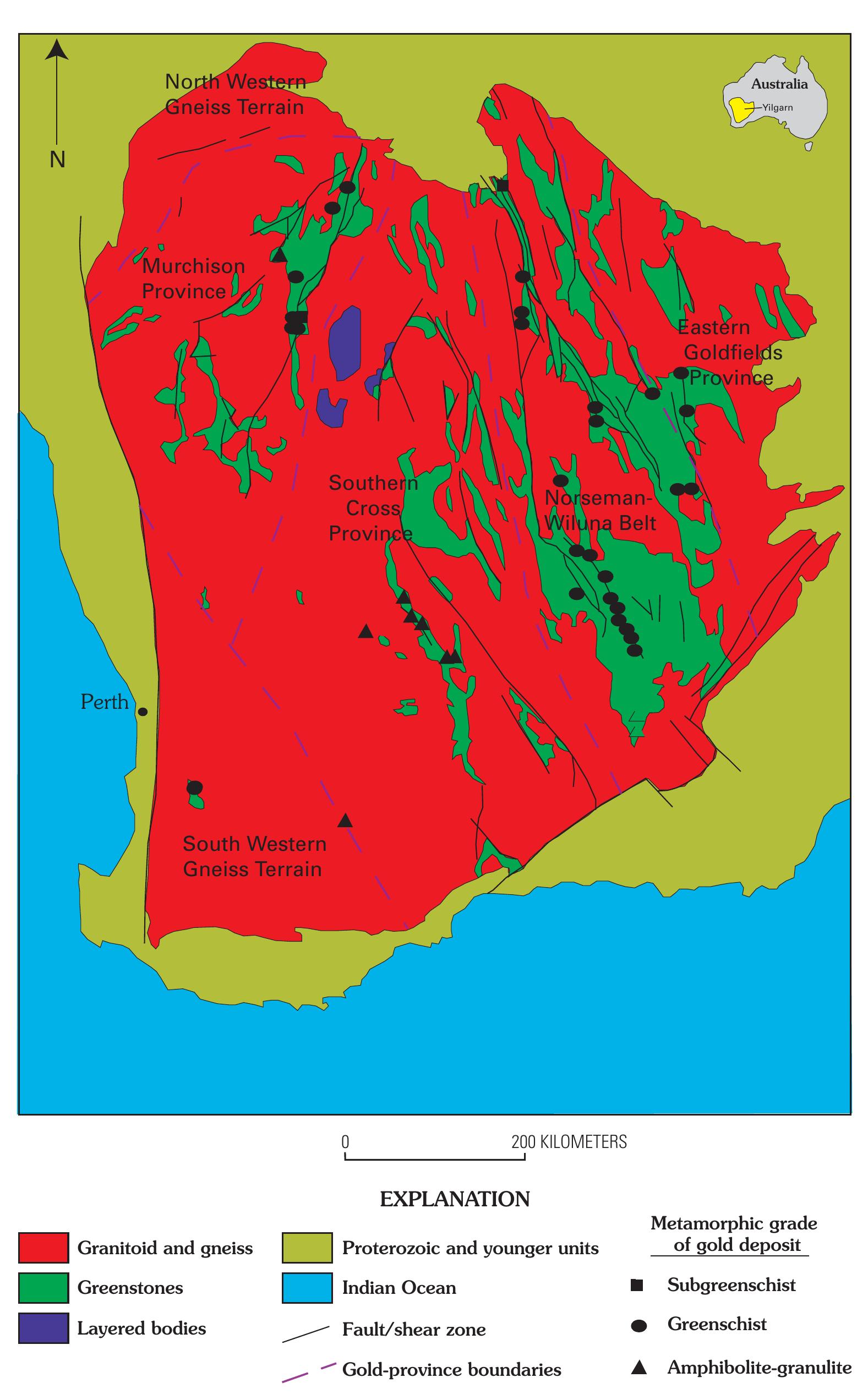 Regional-scale geologic sketch map of yilgarn-block gold