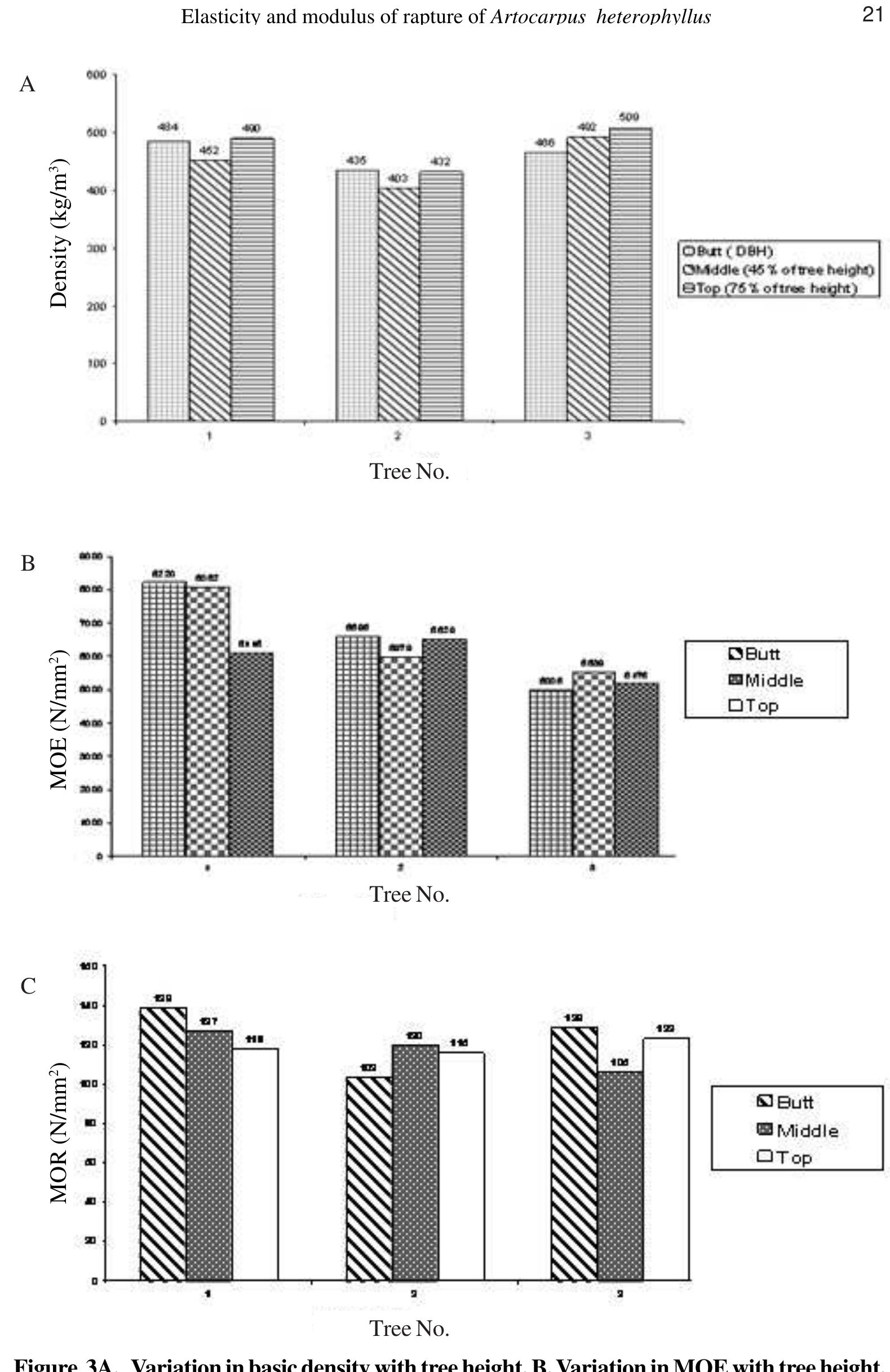 Figure 3 - Basic density, modulus of elasticity and modulus