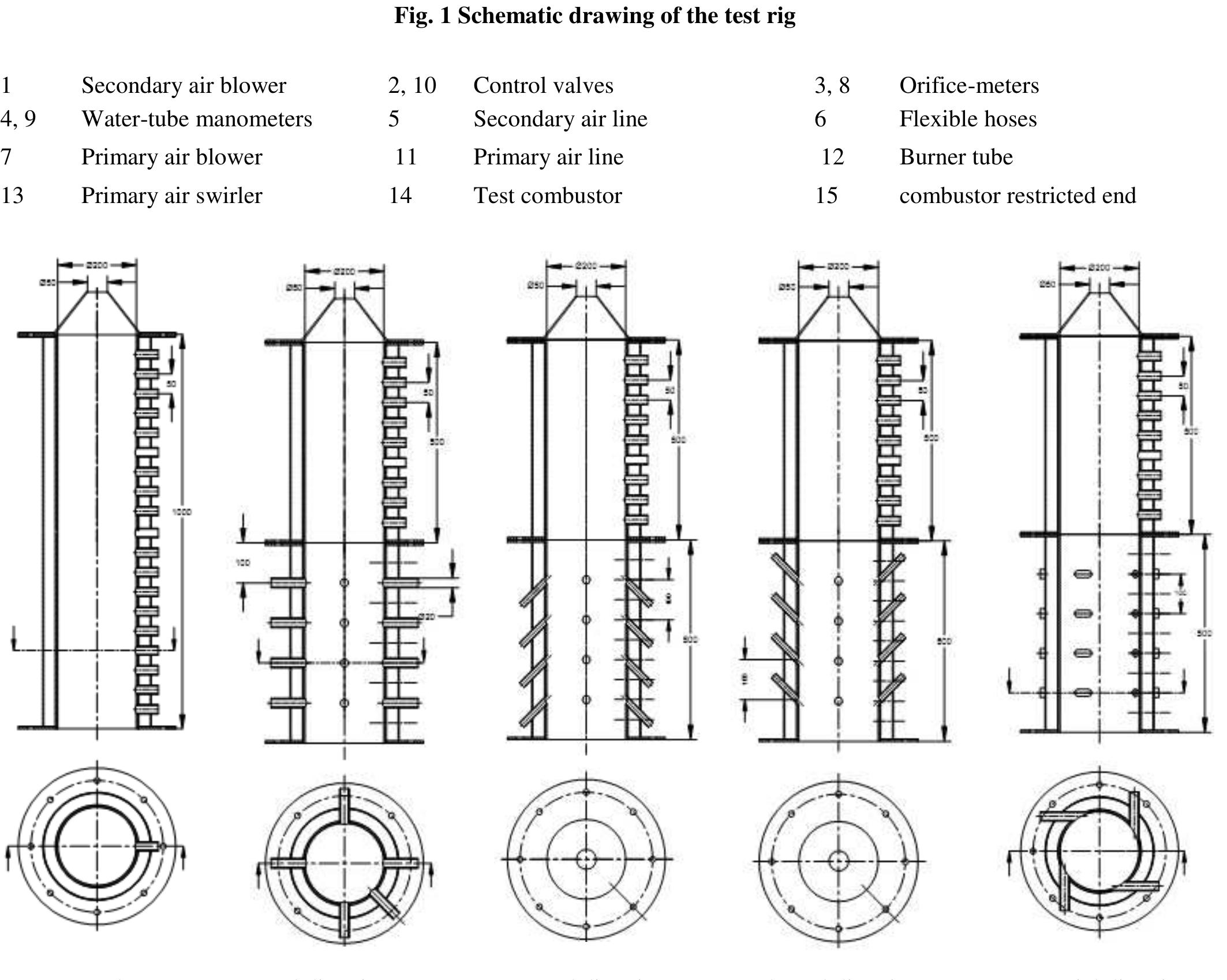 Schematic drawing of the combustor shapes (dimensions in mm)