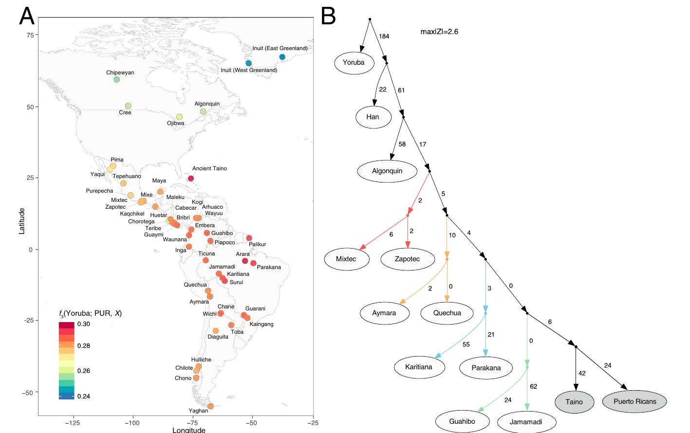 The genetic legacy of the taino. (a) heat map showing the