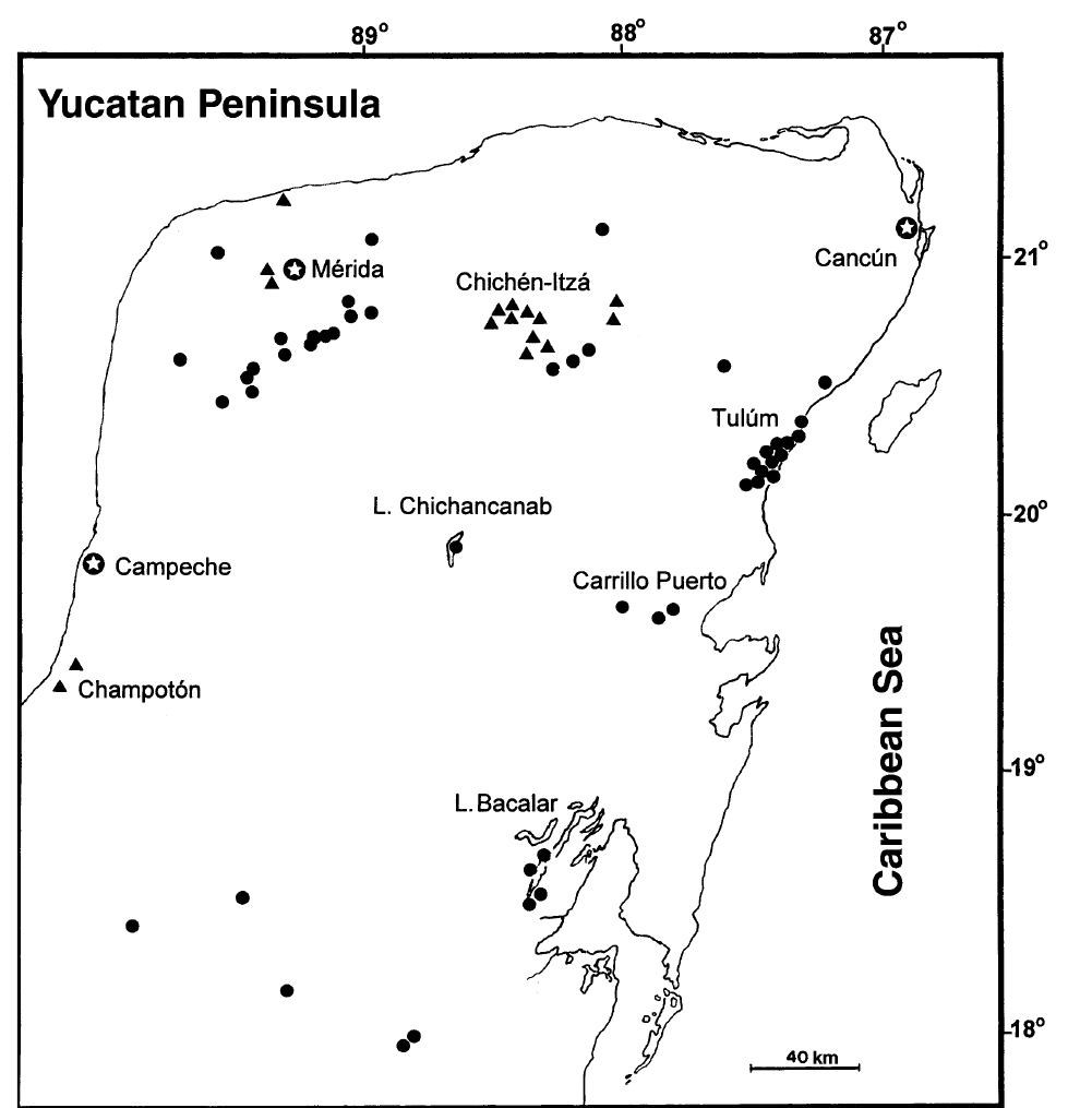 Map of the yucatan peninsula showing the localities from