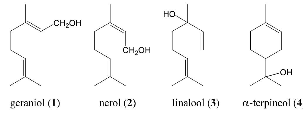 Chemical structures of geraniol (1), nerol (2), linalool (3)