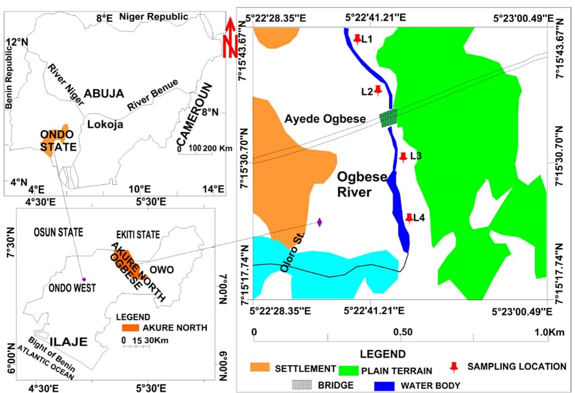 Map of the study area. locations 1 and 2 represent site a