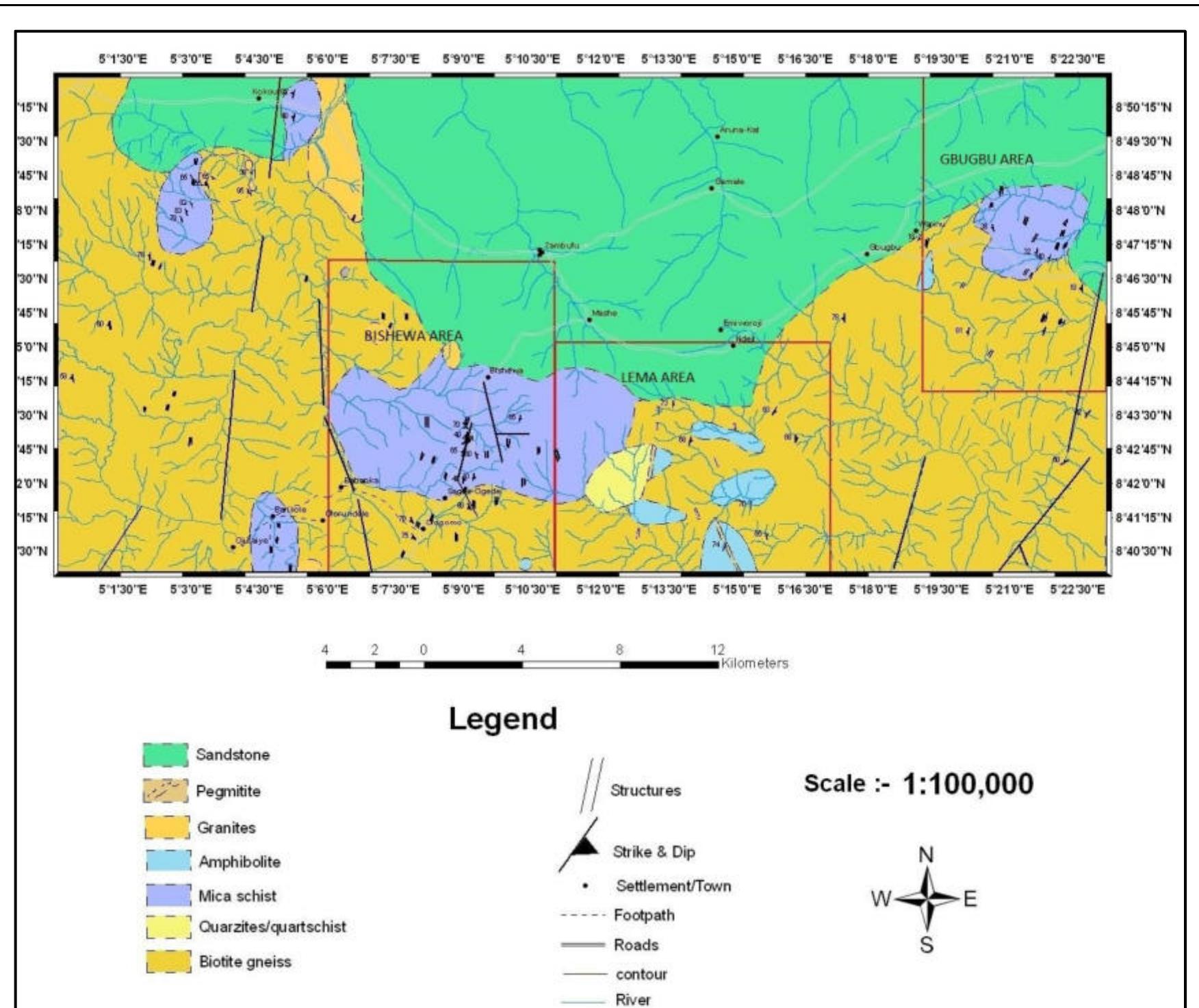 Geological map of part of lafiagi sheet. (delineated are