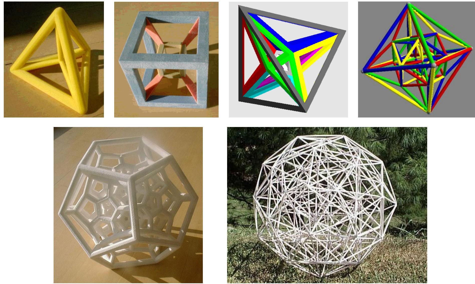The six 4d polychora: simplex (5-cell), hypercube,
