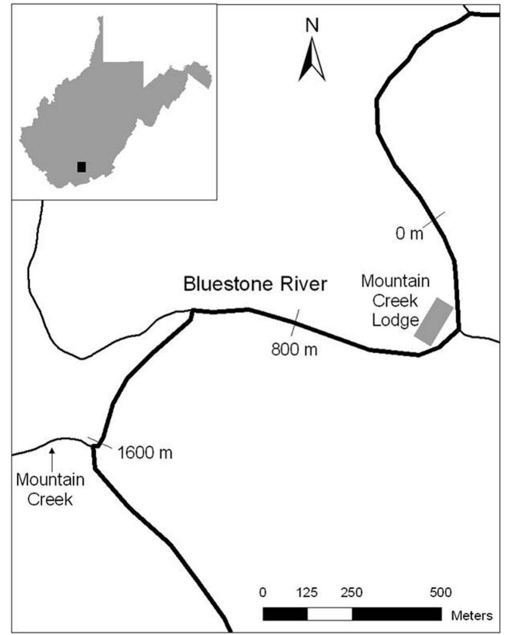 Study area map of the bluestone river near pipestem state