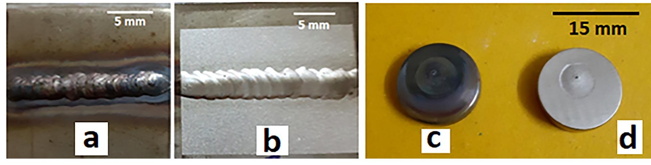 Images of specimens (a) seam weld with heat tint, (b) laser
