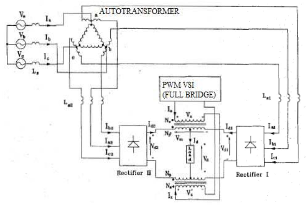 Circuit diagram of 12-pulse rectifier system with active