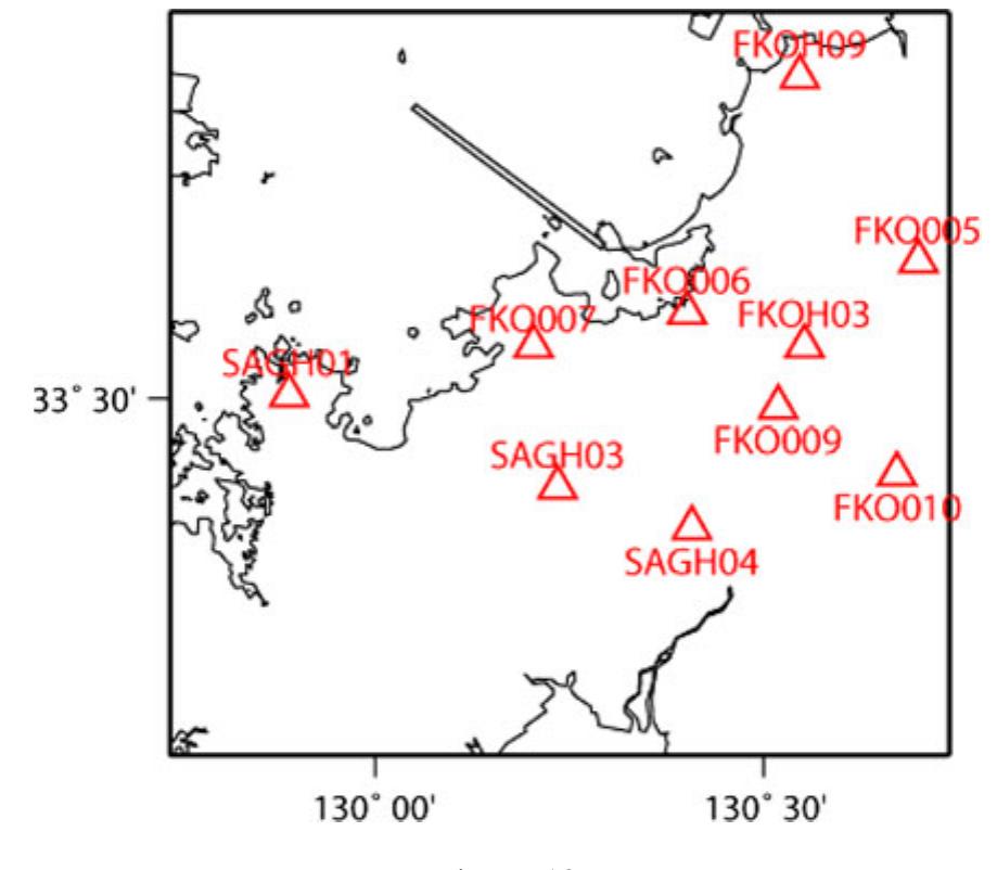 oe ae map showing the fault plane for the 2005 fukuoka
