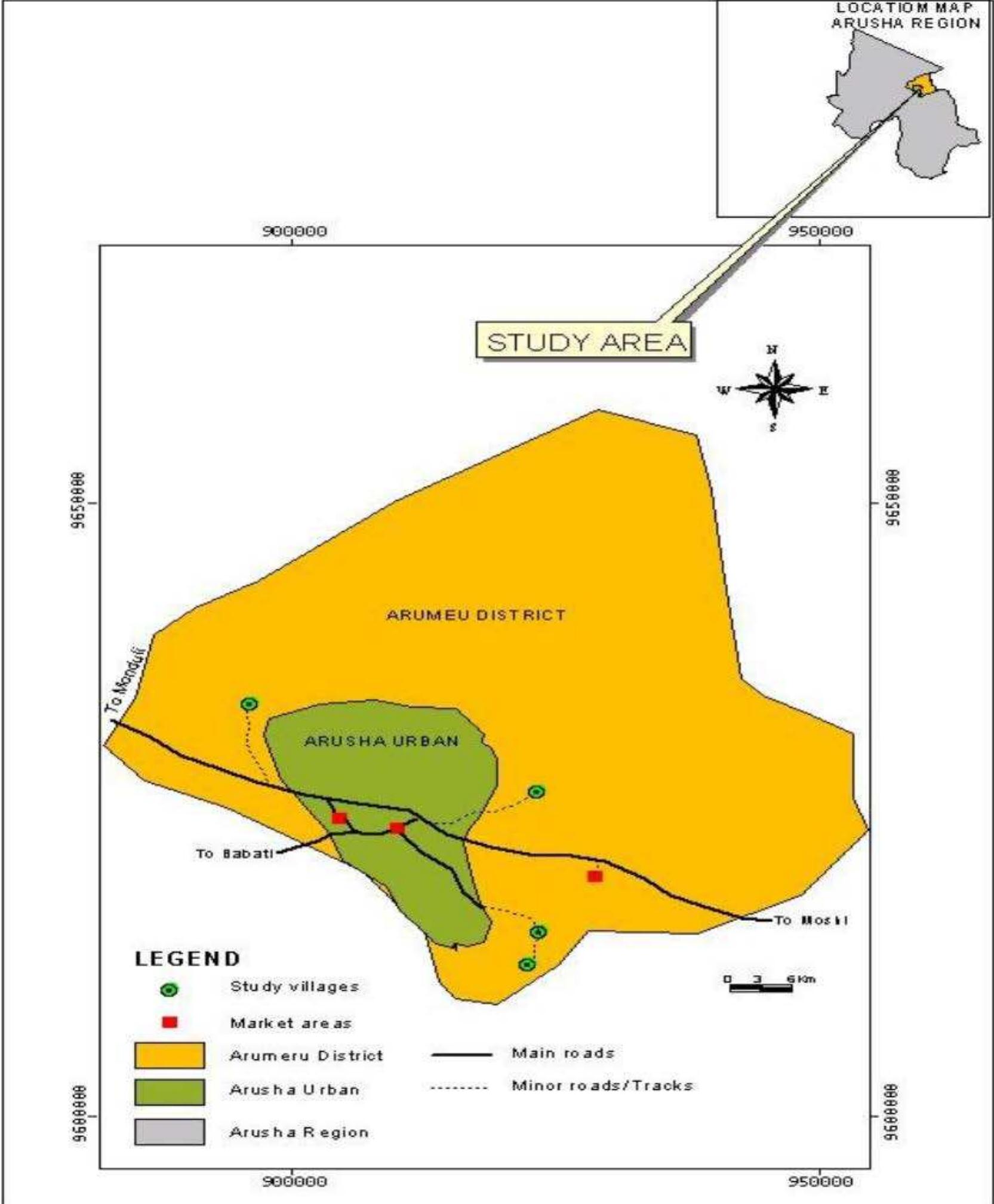 Map of arusha region illustrating the locations of this