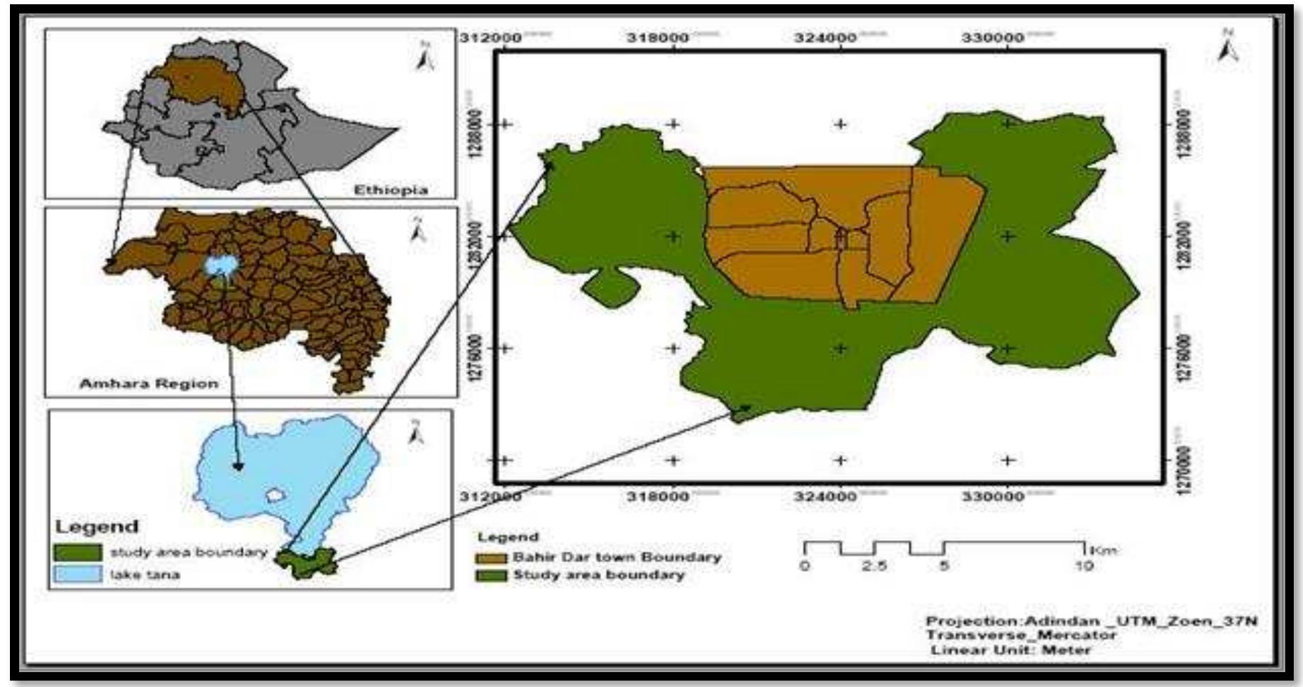 Map of bahir dar city, source: sewnet a. (2014)