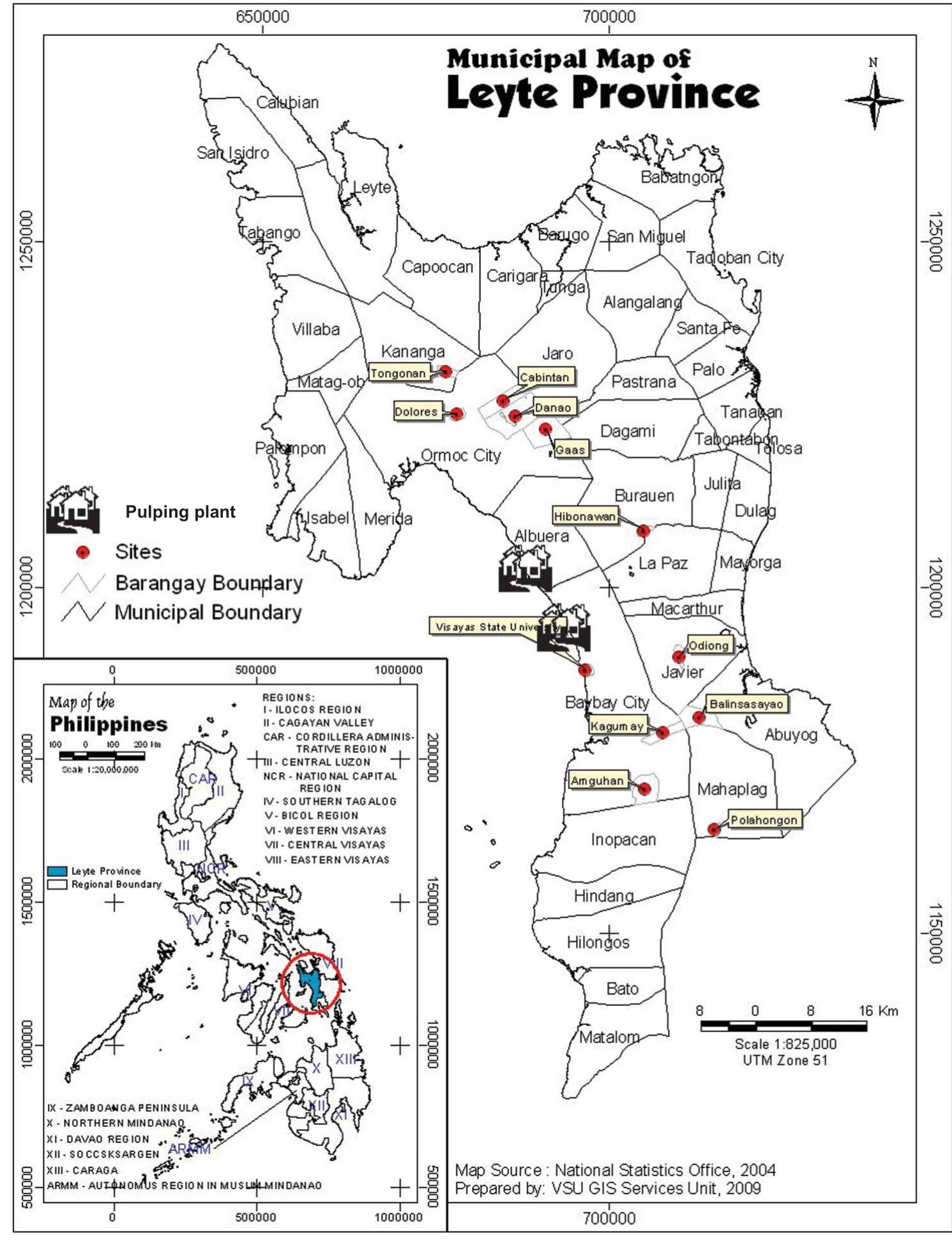 Map of the philippines showing the leyte province with the