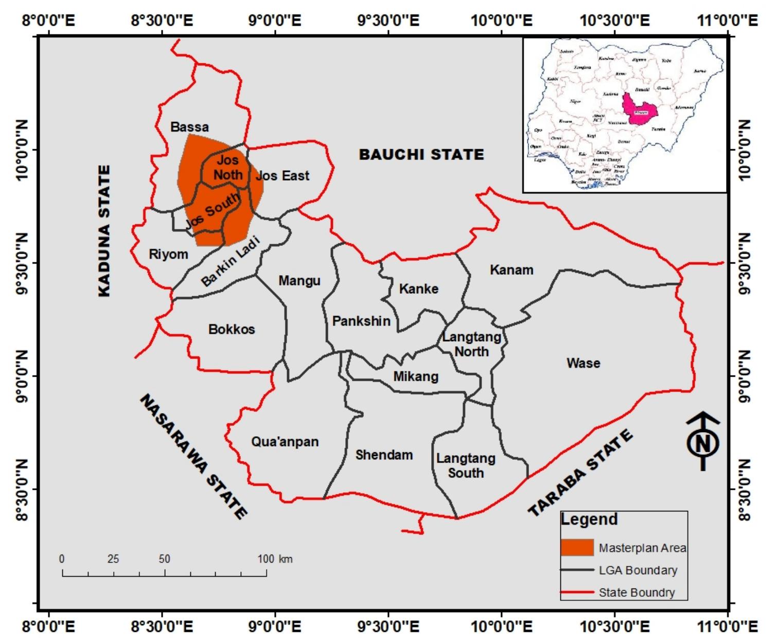 L map showing areas covered by the master plan (modified