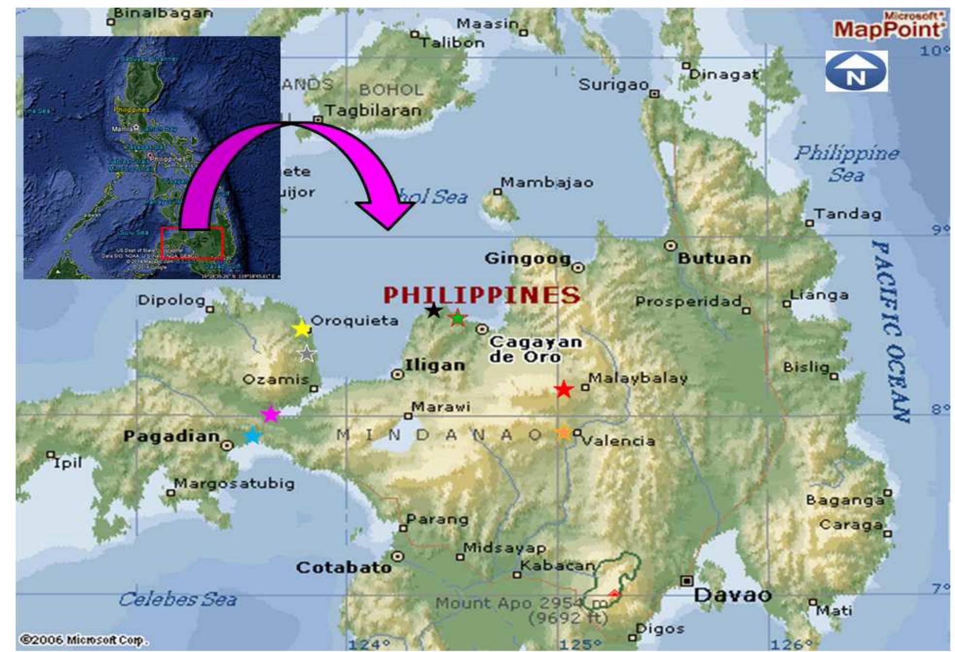 Geographical locations of the sampling areas where data were