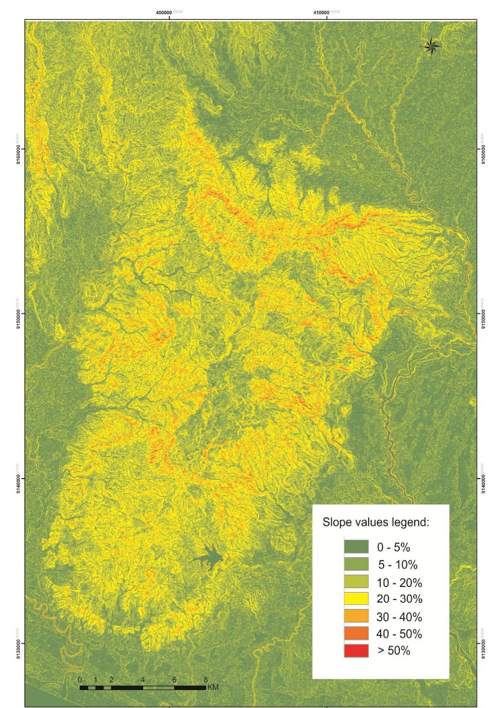 Slope values map of kulon progo area