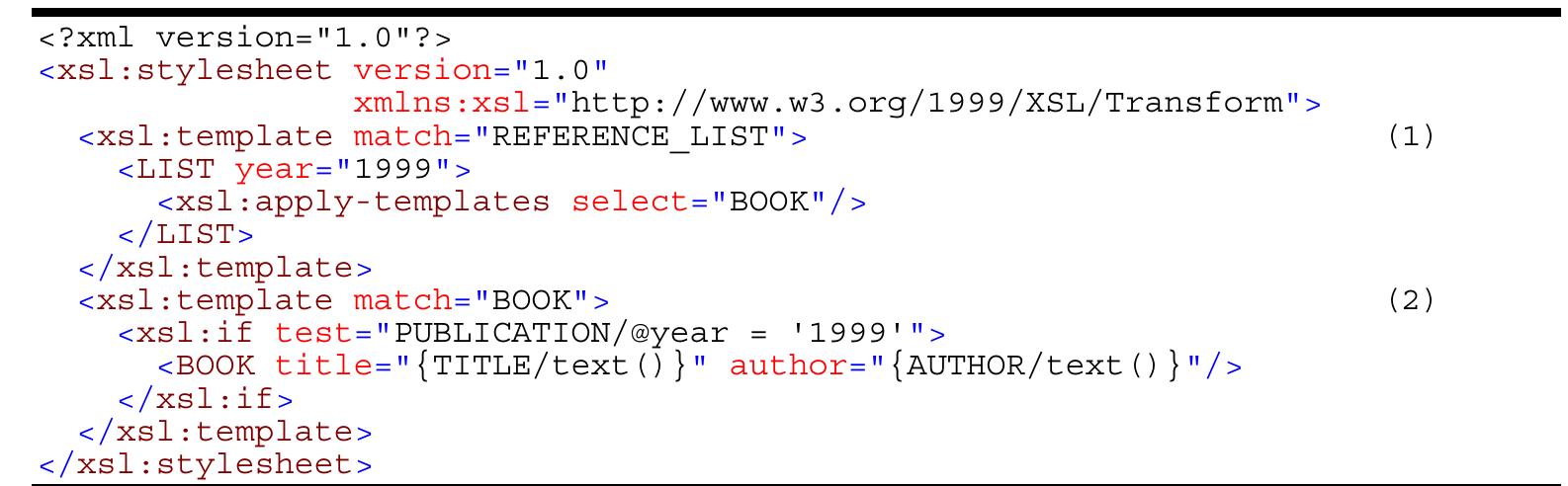 The following example of an xsl transformation uses the xml