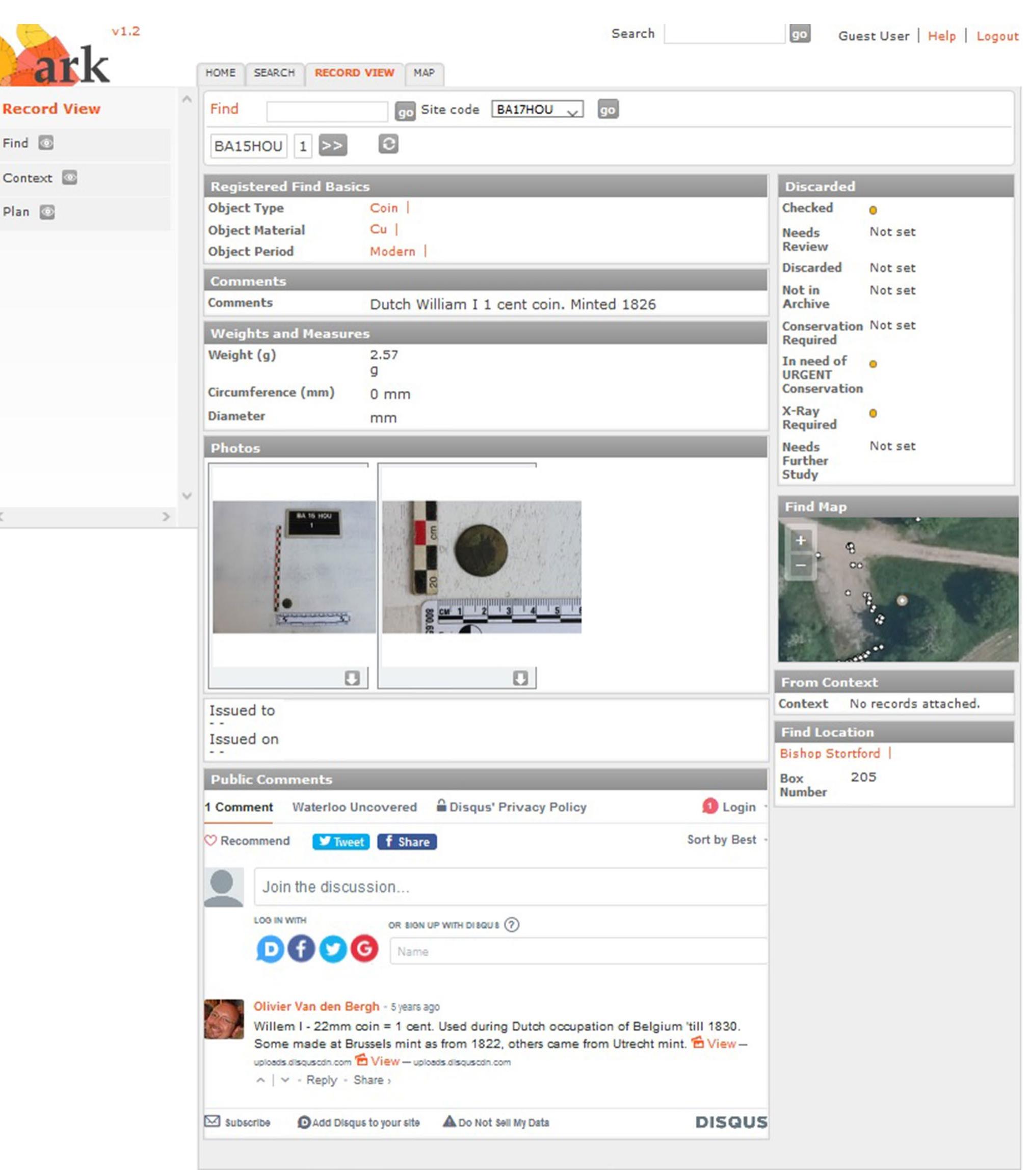 Detailed ark record, showing maps and public comments