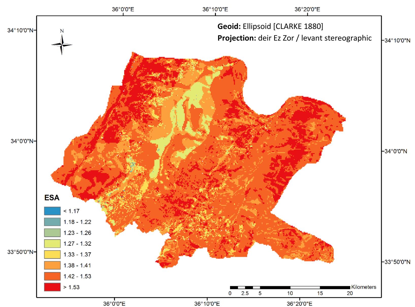 Map of esa for the baalbeck-hermel area using the adpated