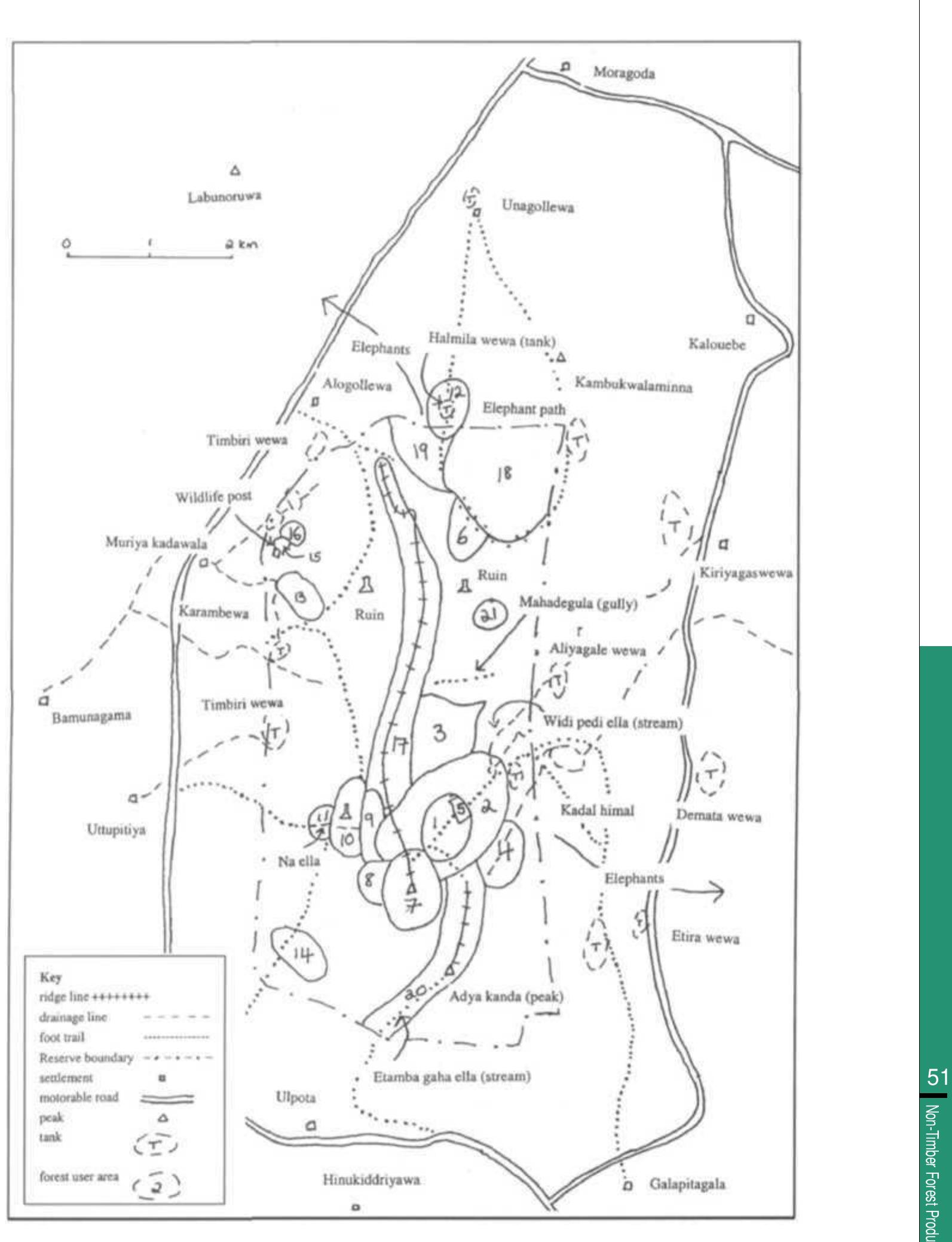 Participatory map showing patterns of use by ritigala forest