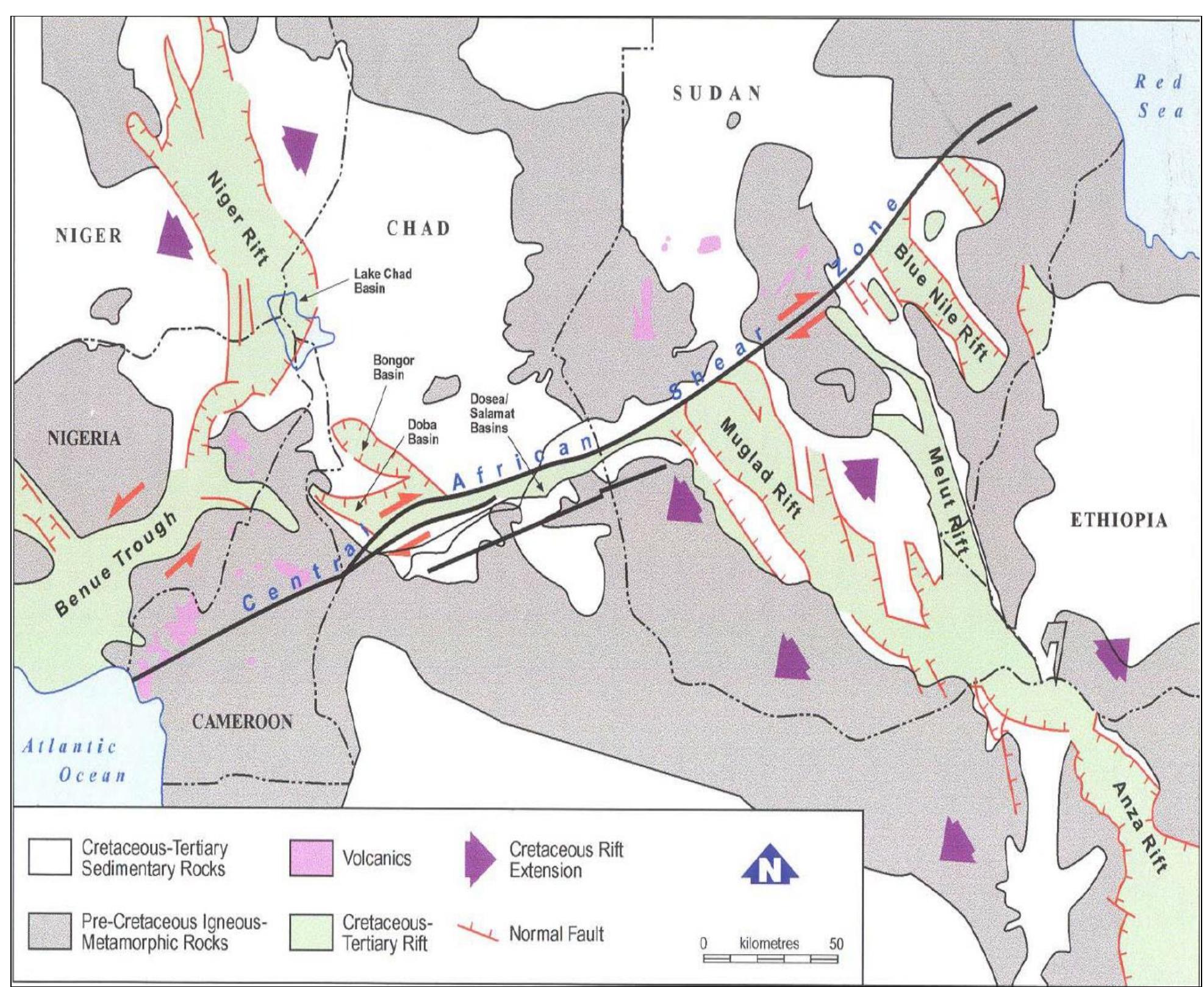 Regional geological map showing the geological ages of rocks