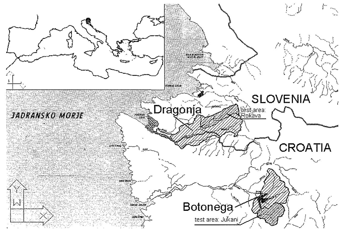 Map of the research area, showing the dragonja and botonega