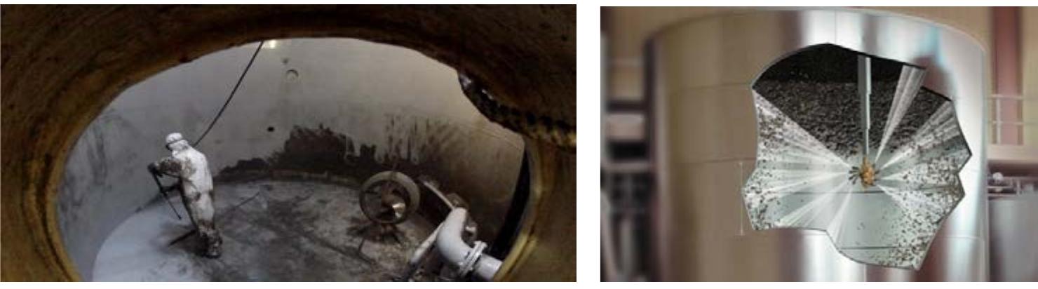 Water-blasting technique, a worker in confined space using a