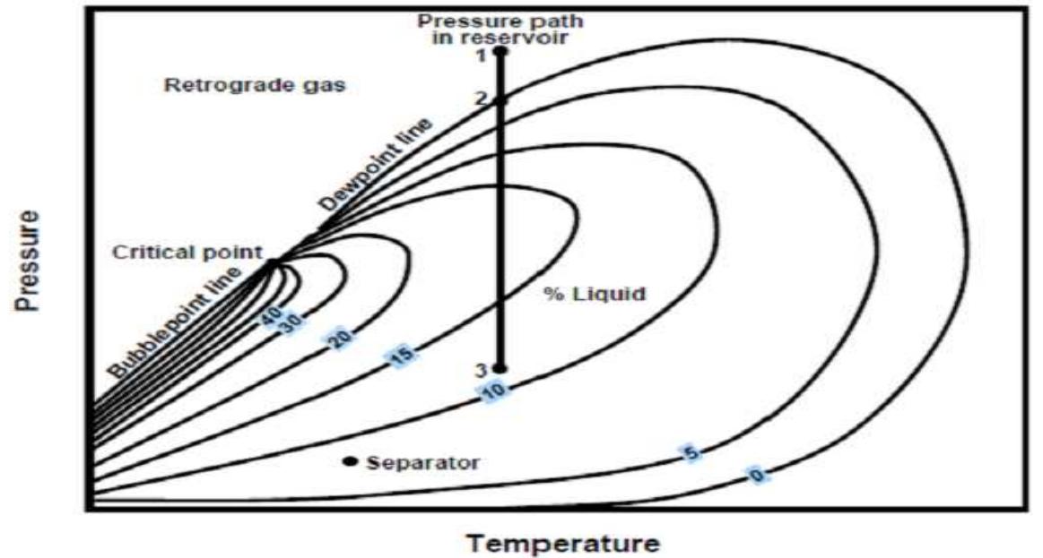Phase diagram of a typical retrograde gas condensate [3] gas