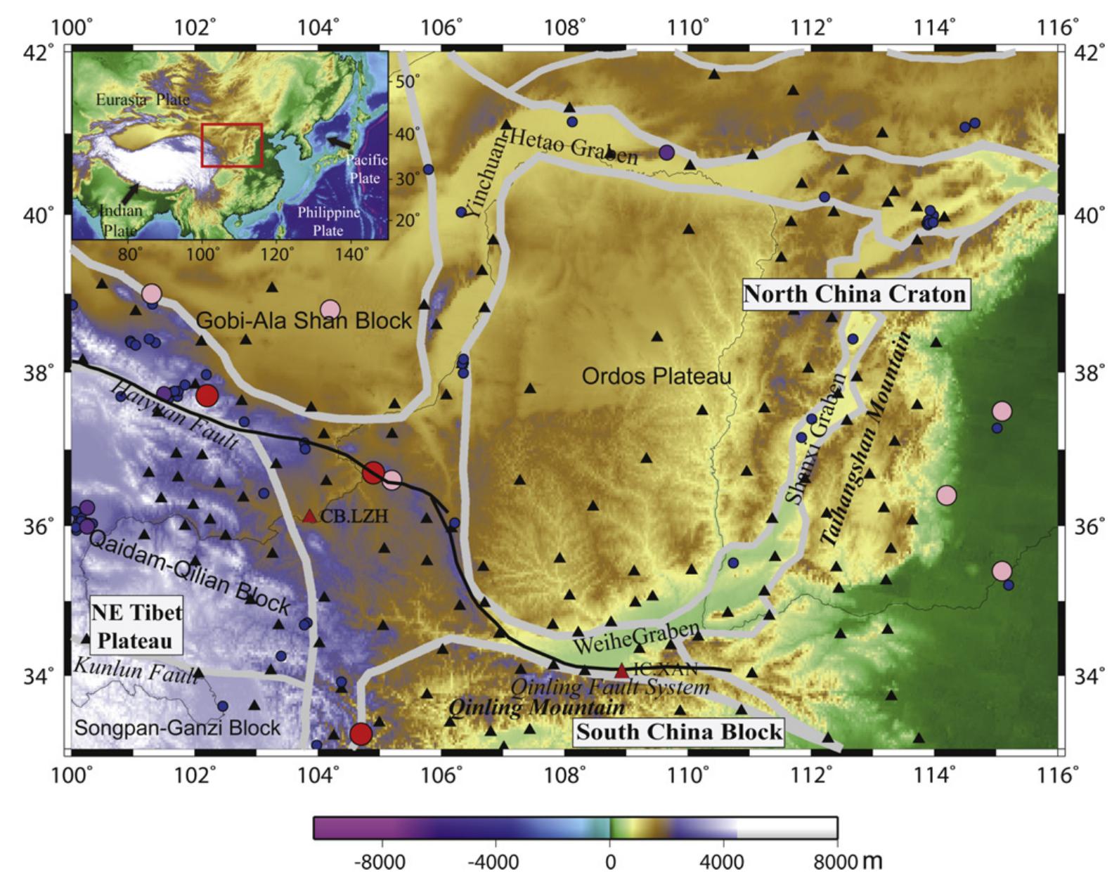 Map of the study region showing major faults and tectonic