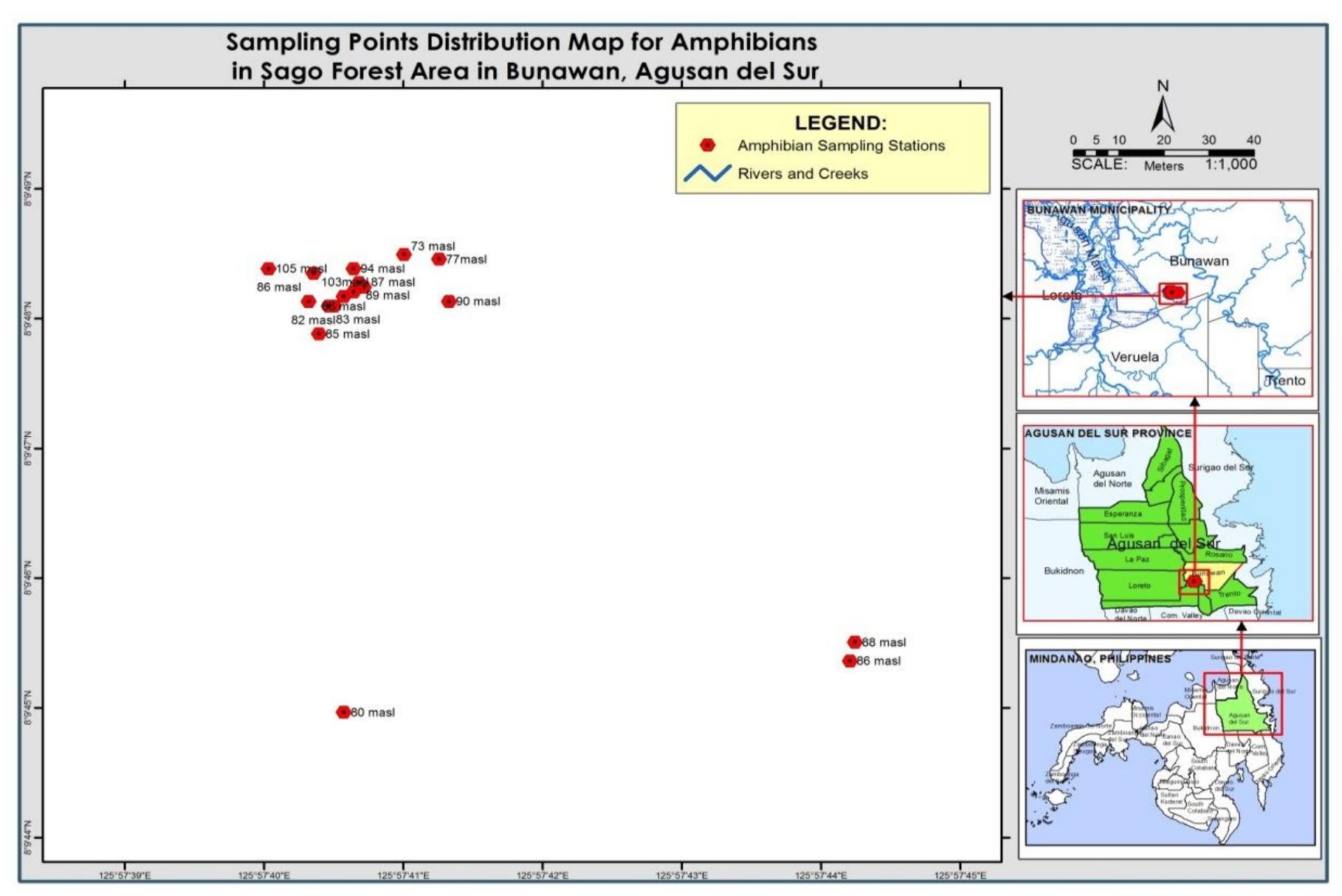 Distribution map showing the number of amphibian species in