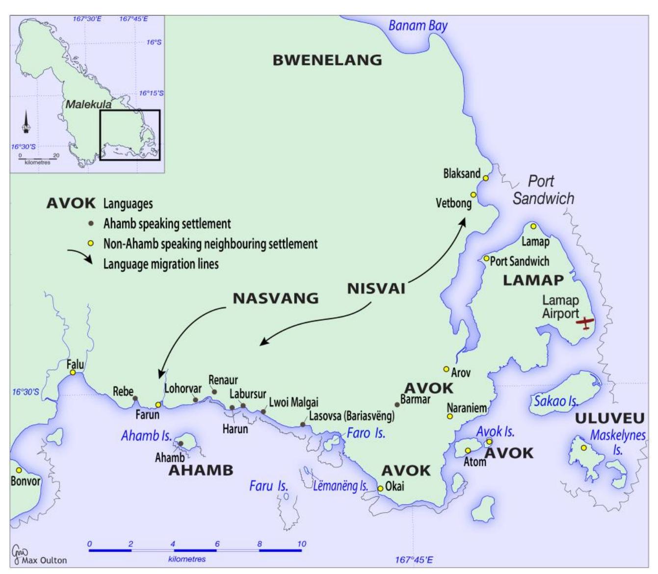 Map 1. locations of languages in the southeastern malekula