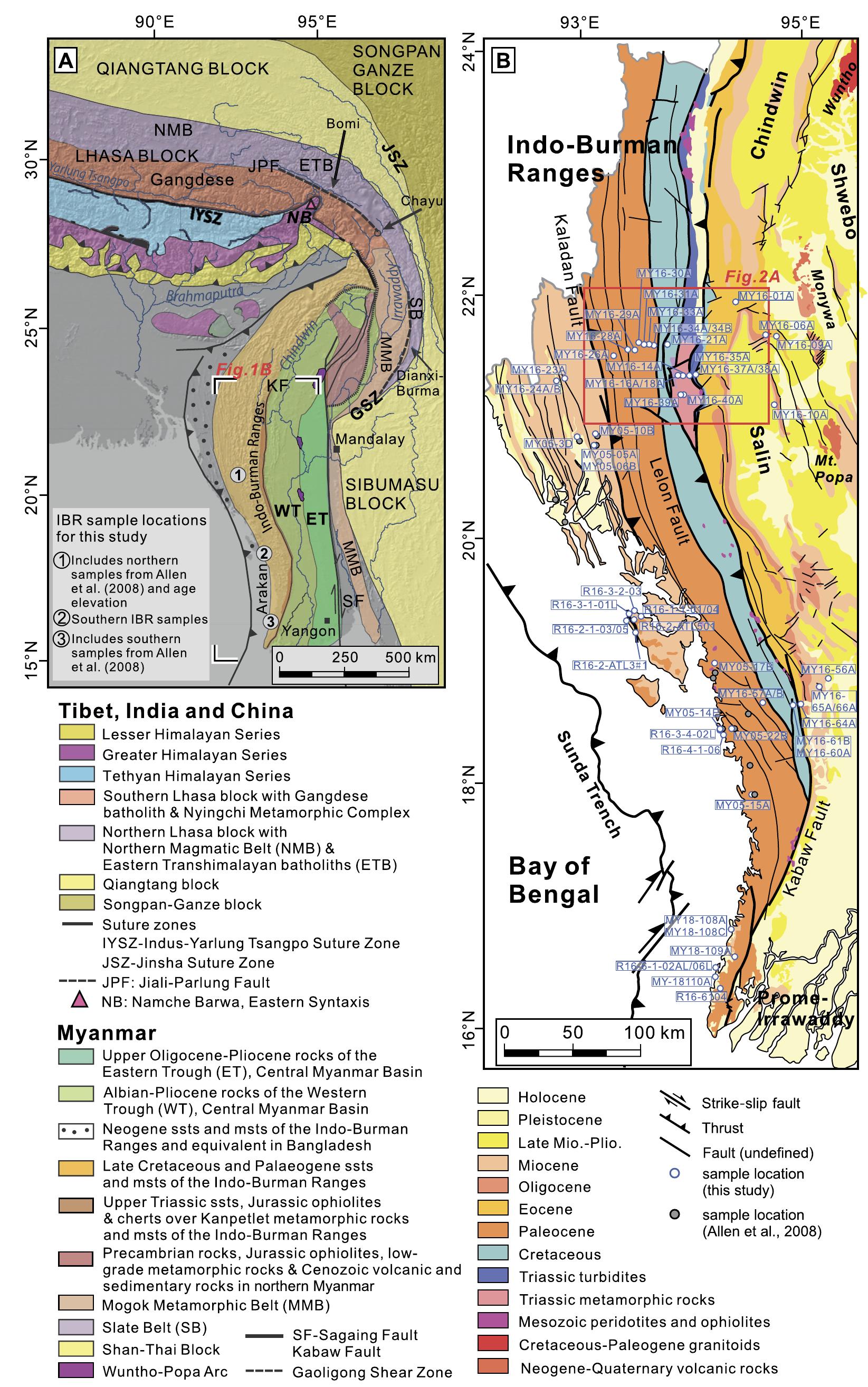 (a) simplified geological map of burma, adapted from