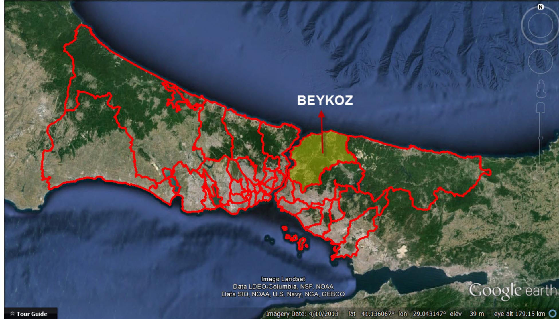 Map of the position of beykoz province in istanbul-turkey.