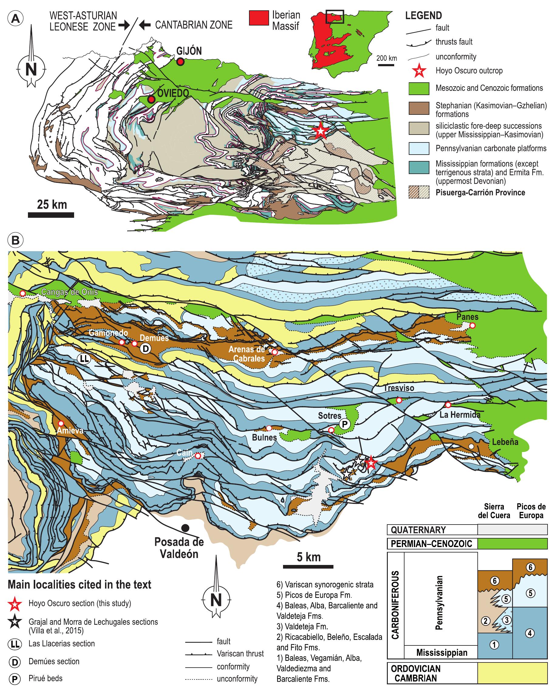 Ire 1. a) schematic geological map of the cantabrian zone
