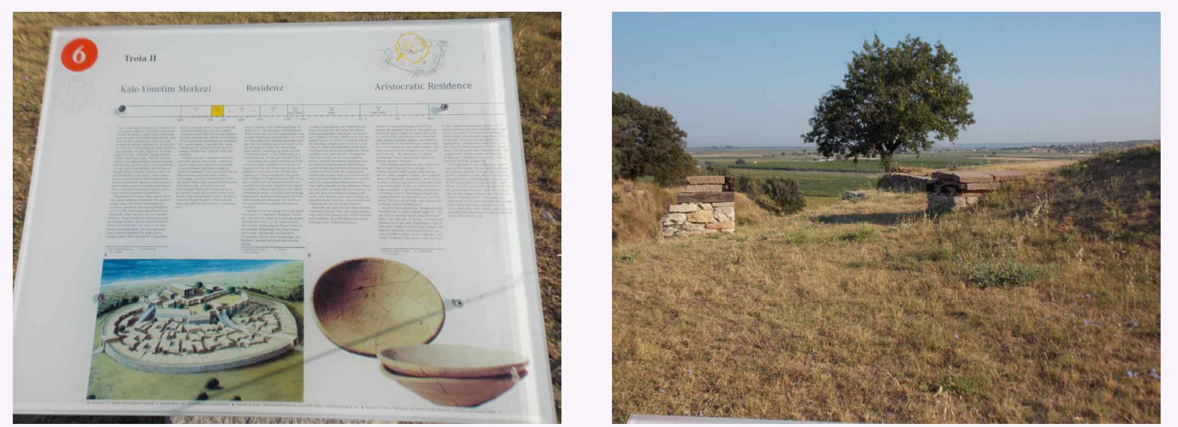 Left: signage with a realistic map (bottom left) and an