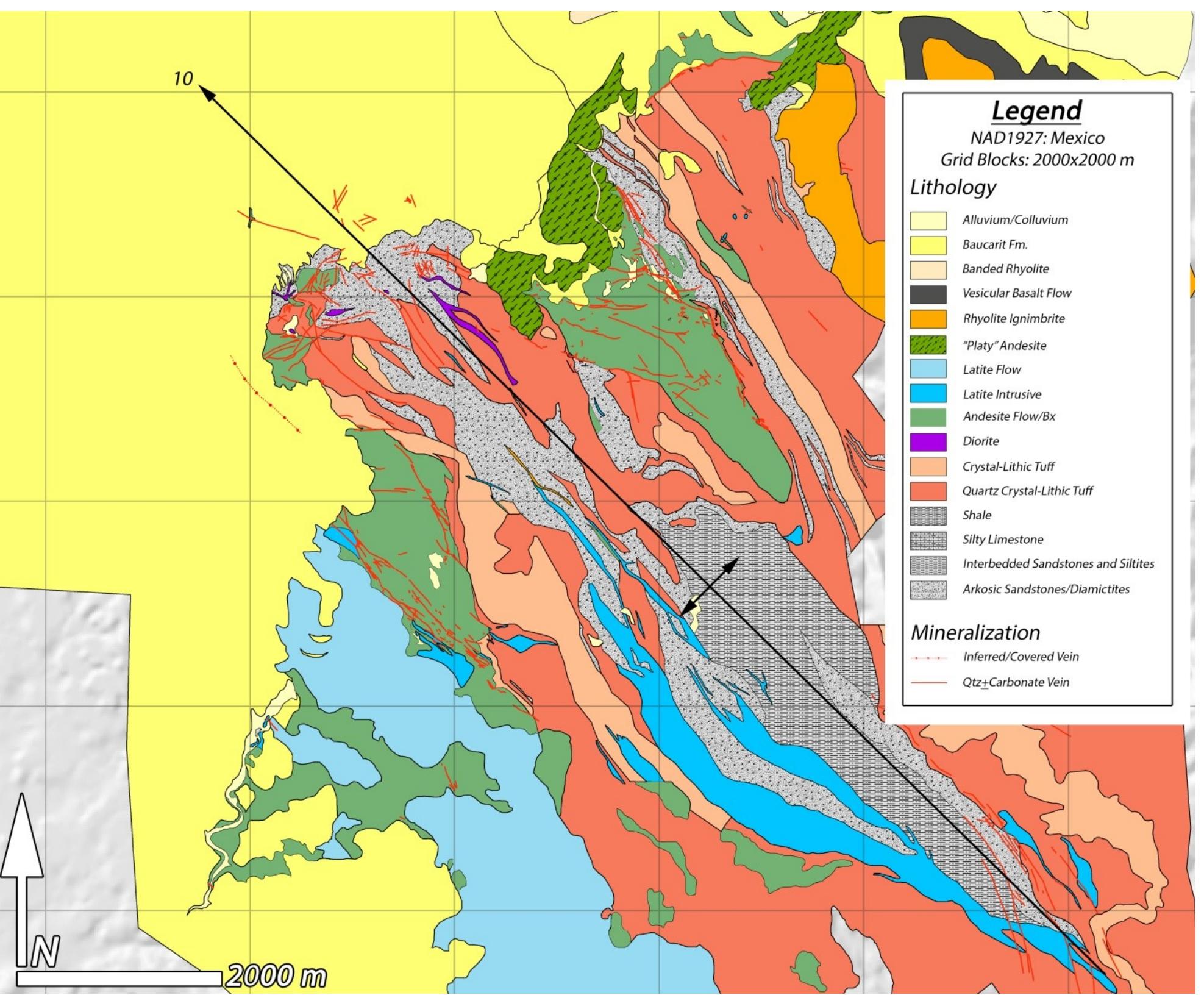 Geologic map of the mercedes property. mineralized veins are