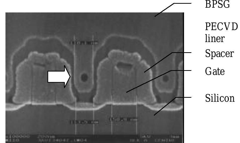 An example of voids (highlighted by arrows) in sabpsg film