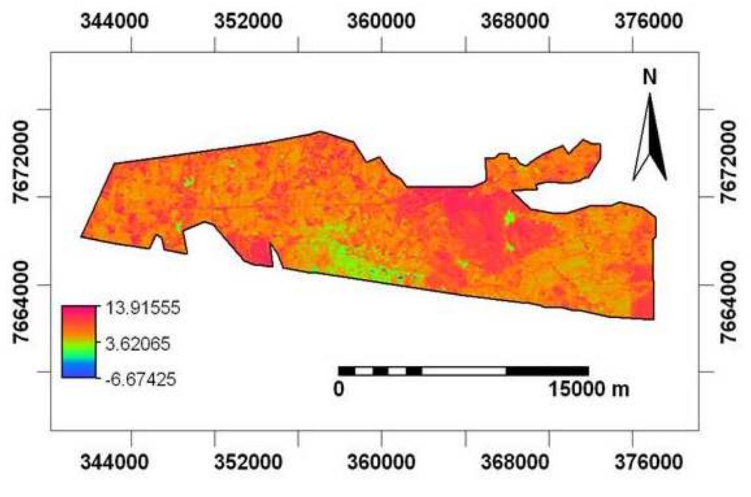 Map showing the difference between surface and air
