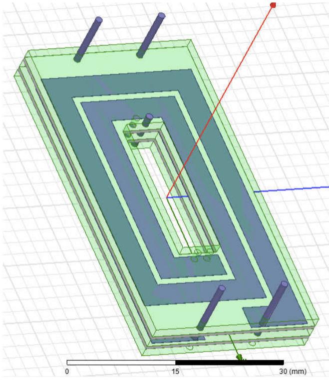 3d model of windings and pcbs windings, pcbs and insulation