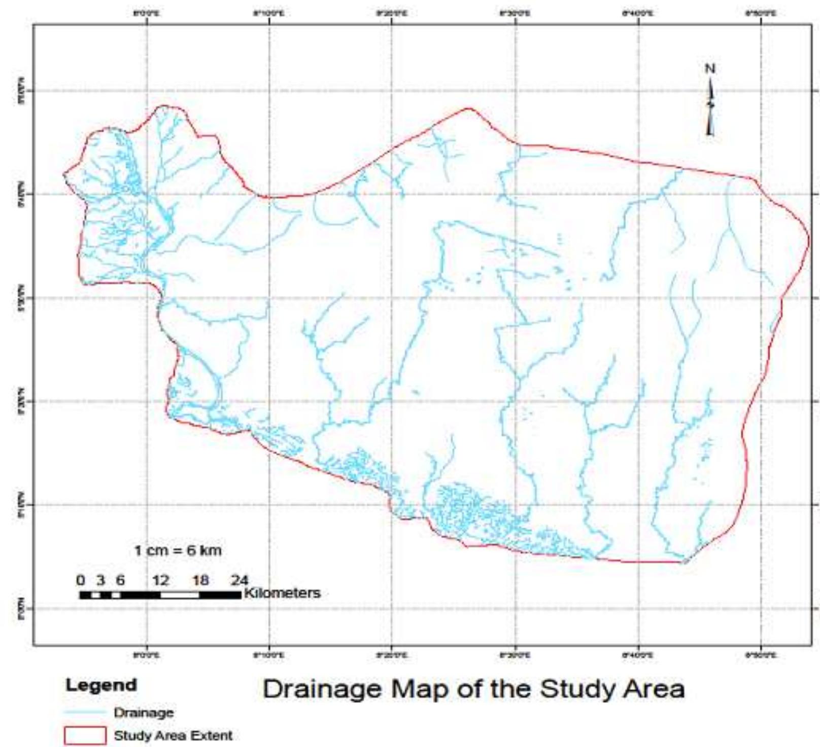 Drainage map of the study area low drainage density enhances