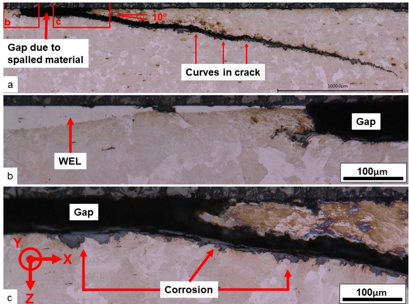 20: longitudinal cross section of defect 16,0 (a) overview