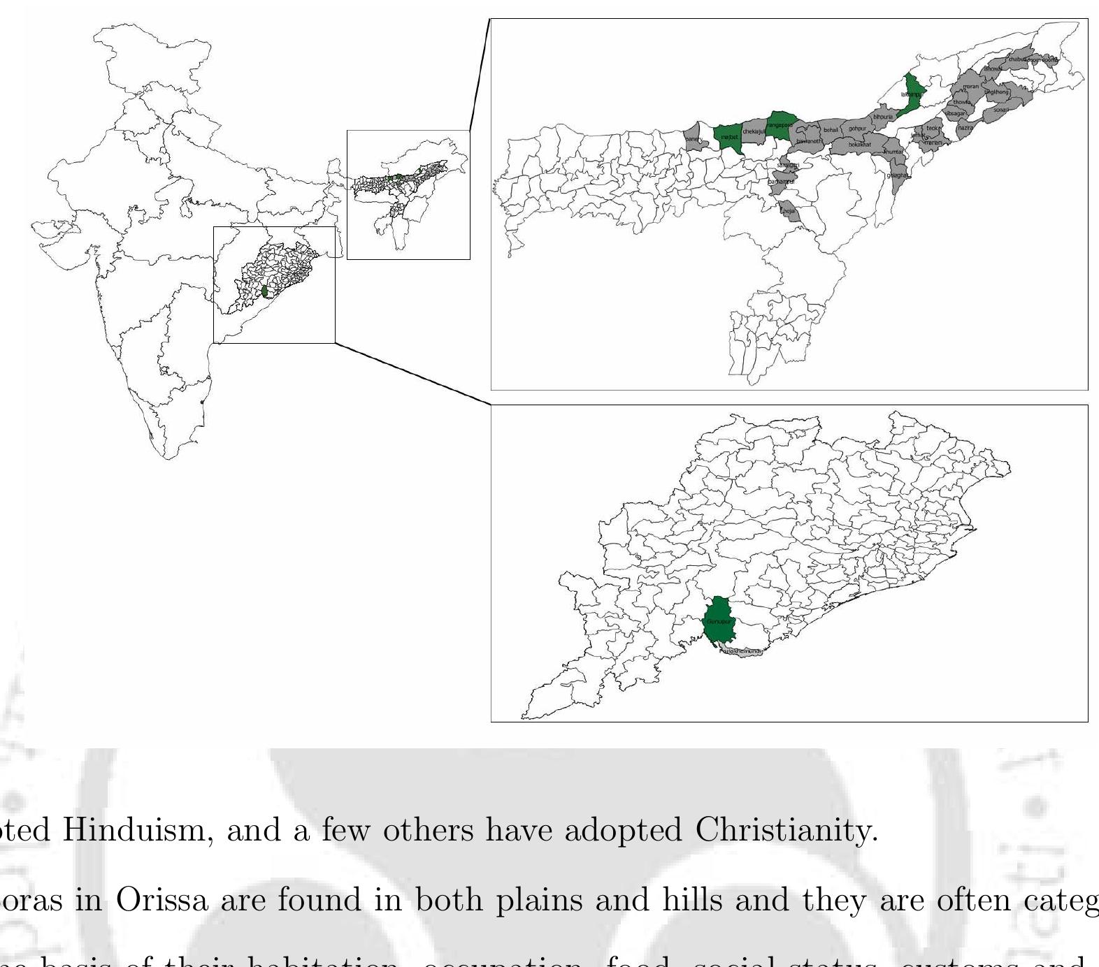 1: map of sora speaking areas in assam and orissa
