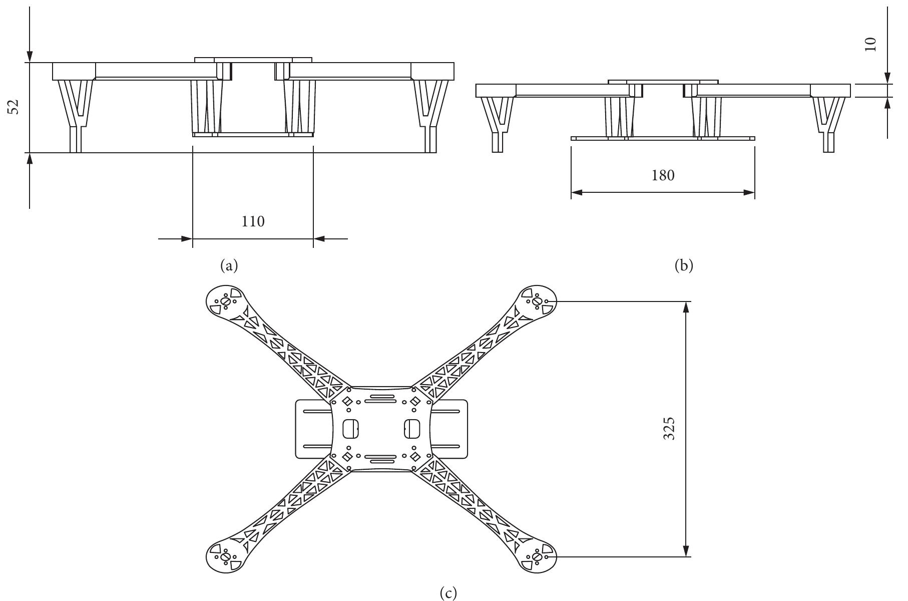 (a) uav frame side view, (b) uav frame with base